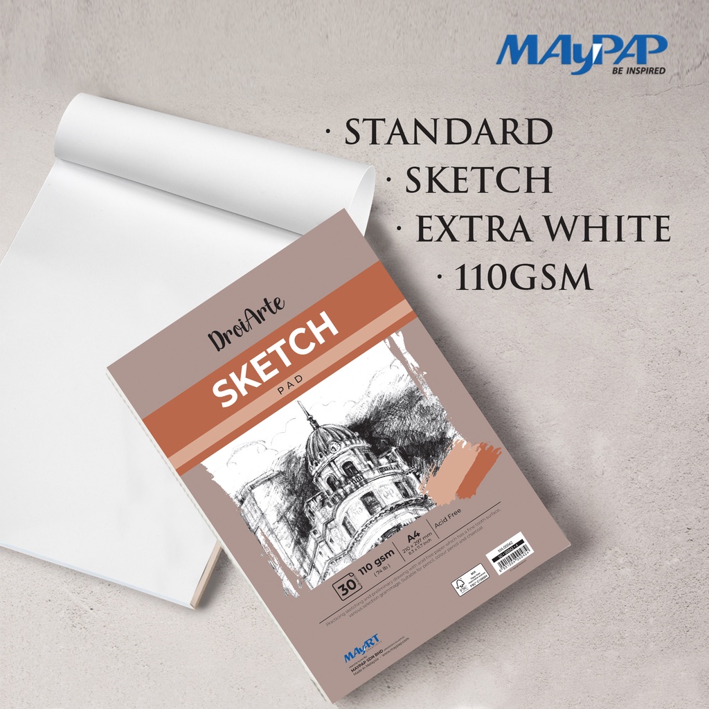 MayArt Sketch Drawing Pad 110gsm / 30shts A3 (MA00041) / A4 (MA00042 ...