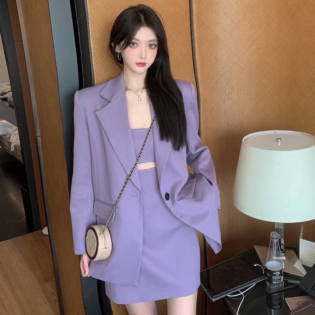Ready Stock Msia Suit Taro Purple Dress Early Suit Women's Pure Desire Style Coat Strap ...