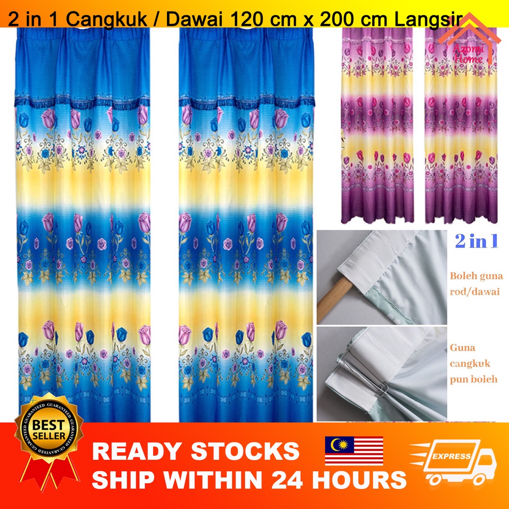Rod Curtain Langsir 2in1 Window Door Langsir Tingkap Pintu Bunga Corak ...