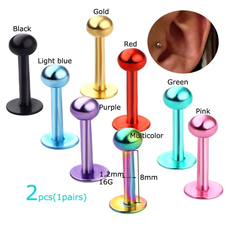 2piece Ball Stainless Steel Labret Stud Lip Piercing Ear Cartilage ...