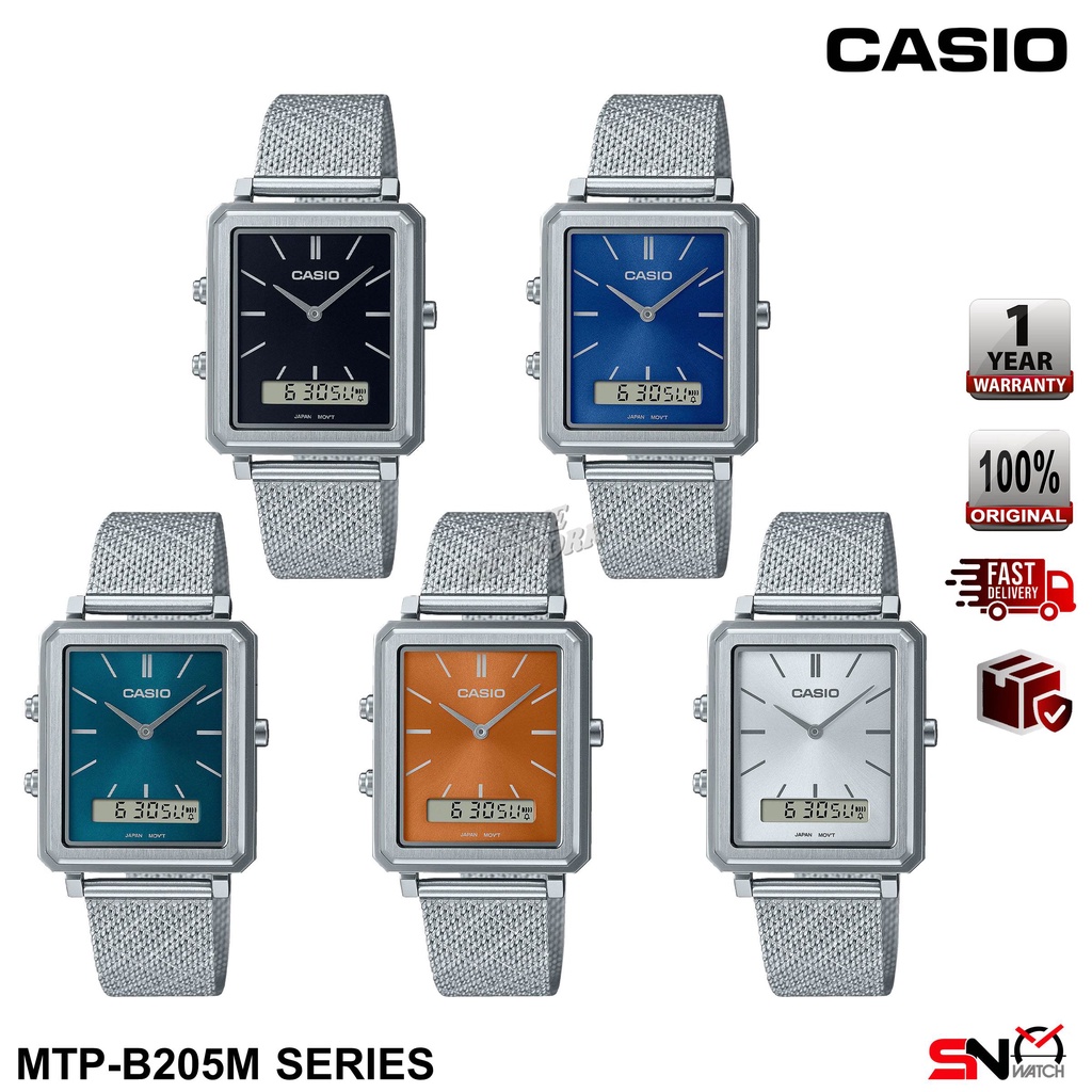 Casio MTP-B205M Fashion Analog Digital Stainless Steel Mesh Band Men ...