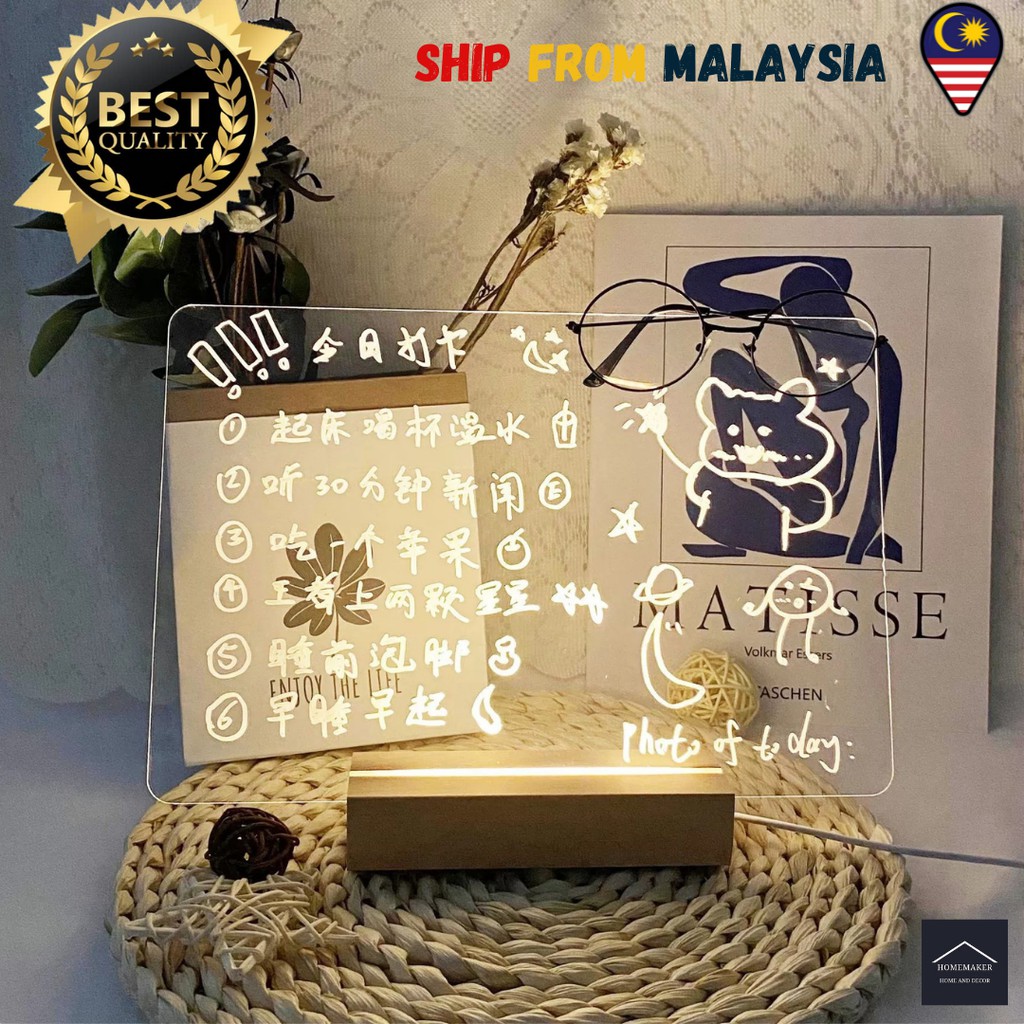 INS Acrylic Notepad transparent Aesthetic Table Lamp erasable message ...