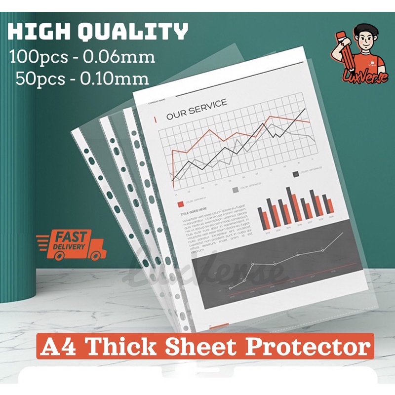 A4 Sheet Protector (11 Holes) A4 0.06mm / 0.10mm Loose Leaf Documents ...