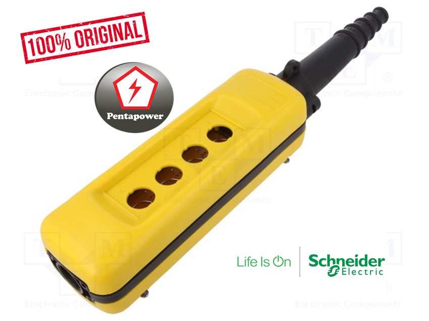 SCHNEIDER XACA04 Harmony XAC, Empty pendant control station, plastic, yellow, 4 cut-outs ...