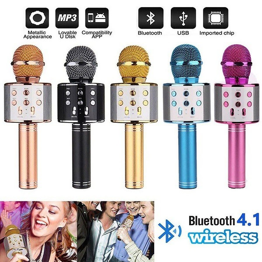 WS858 Bluetooth Microphone Handheld Wireless Mic Karaoke Stereo Speaker ...