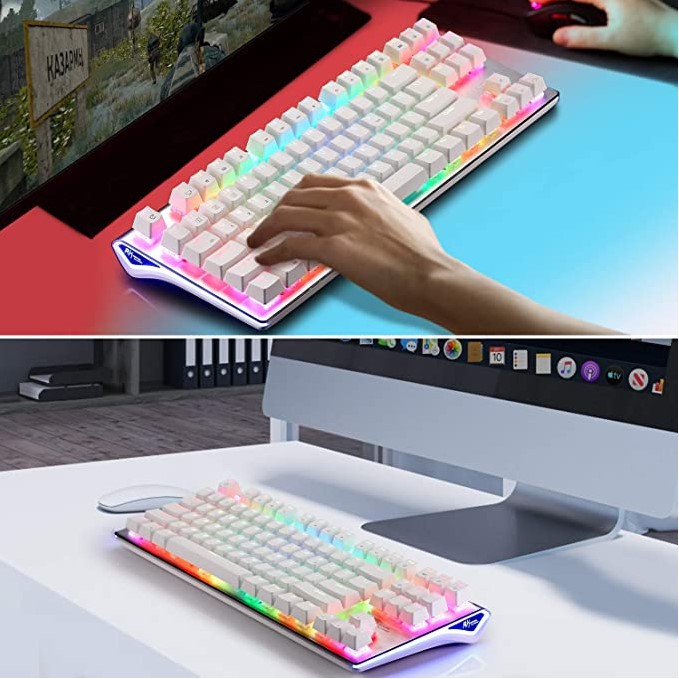 RK G87 RGB TKL Aluminum Mechanical Gaming Keyboard Wired Wireless Bluetooth Dual Mode 87 Key RGB ...