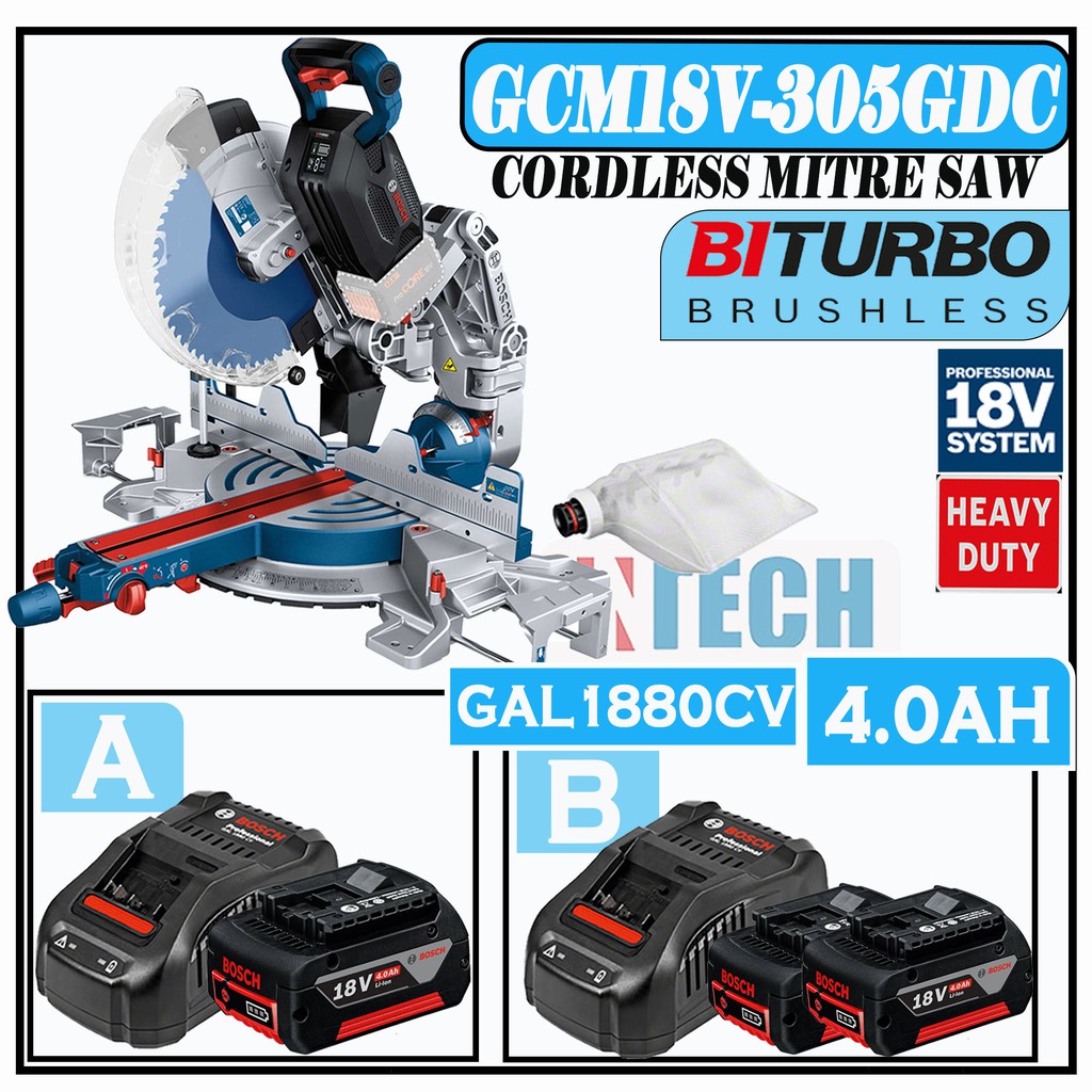 Bosch Gcm18v 305gdc Cordless Mitre Saw Biturbo 18v C W Gal 1880cv