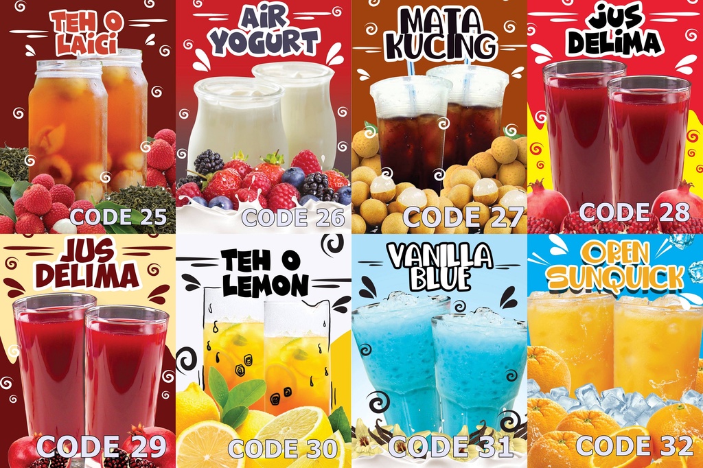 Sticker Air Balang Stiker Jus Buah Kelapa Teh Ais Green Tea Label ...