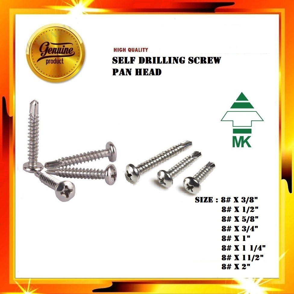 8# 3/8" - 2" MK Self Drilling Screw Pan Head with Zinc Plated (20pcs ...