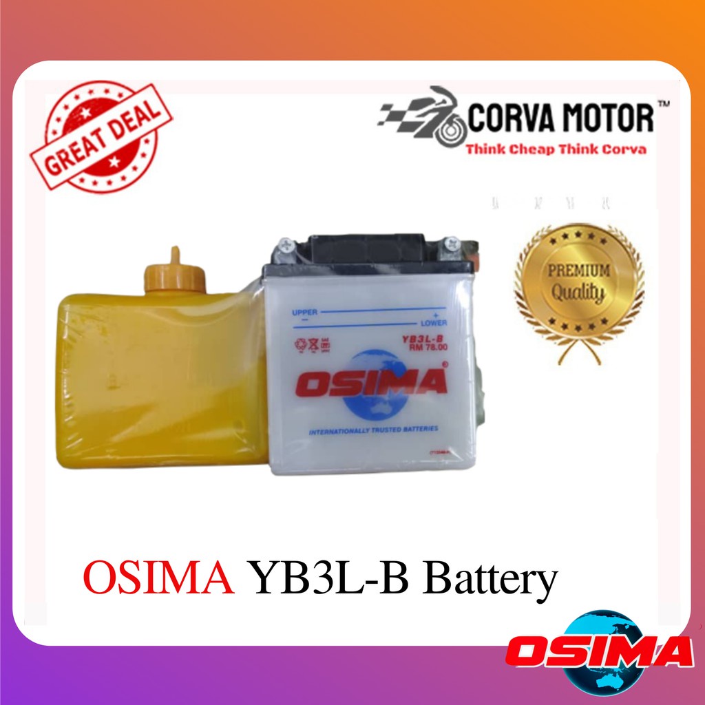 Corva Motor Bateri Motosikal Osima Yb3L-B 100% Original Battery Basah ...