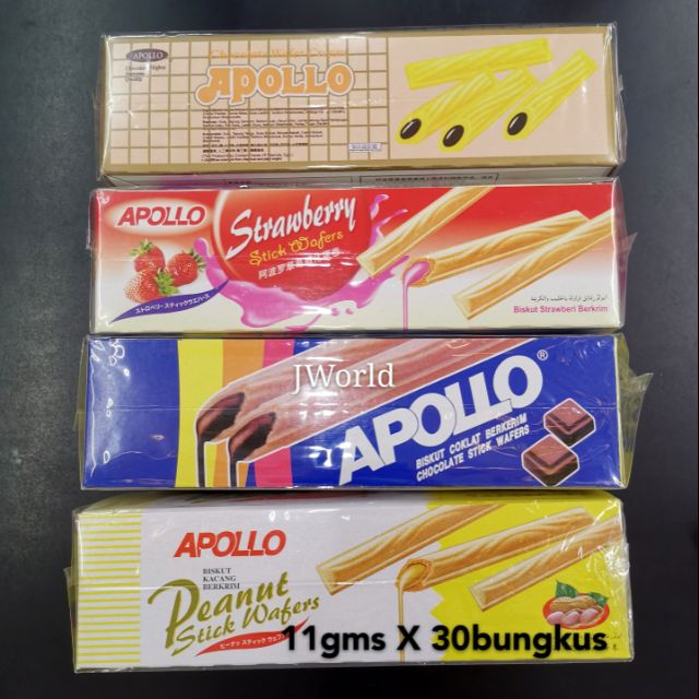 [30PCS] APOLLO STICK WAFER 11G X 30PACKS (CHOCOLATE / STRAWBERRY / PEANUT / PANDAN) JAJAN VIRAL ...