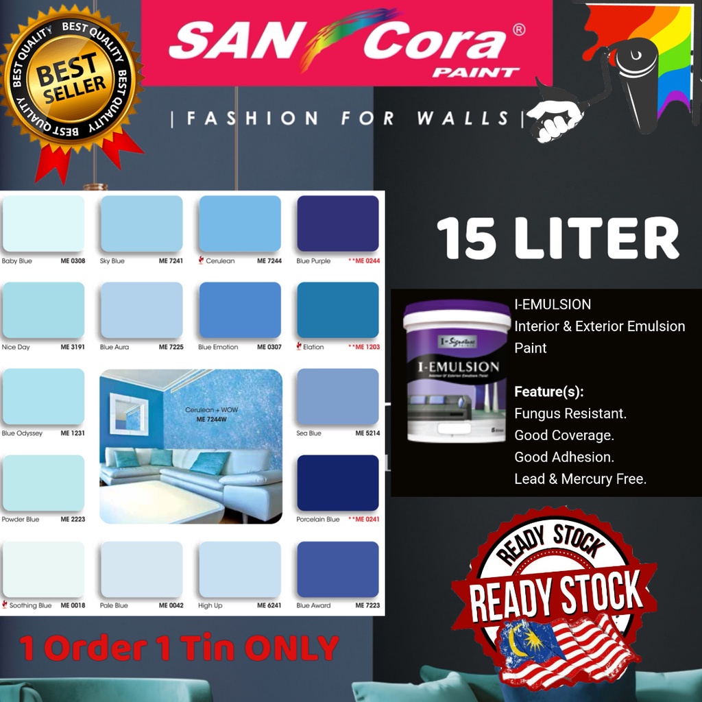 SINAR SANCORA I-EMULSION PAINT 15 LITER CALMING BLUE INTERIOR MATT WALL ...