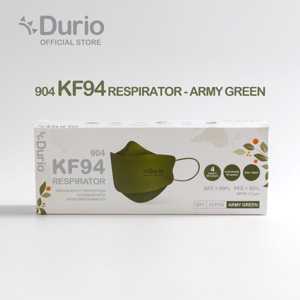 Durio 904 KF94 Respirator - Army Green (10 Pcs) | Shopee Malaysia