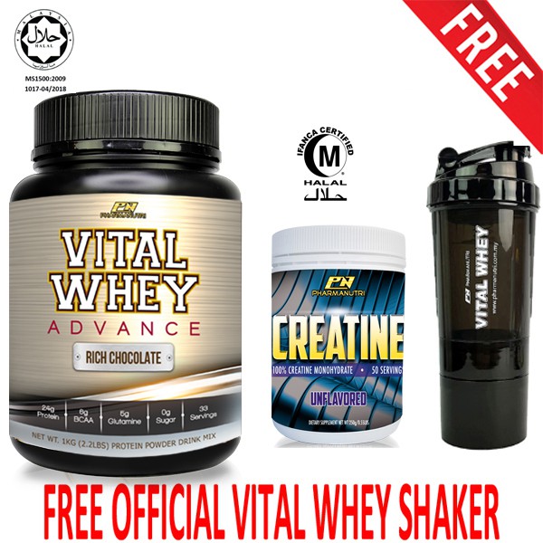 Vital Whey Advance Halal 1kg, 24g Protein Isolate+Tribulus,0g Sugar BCAA+PN Creatine Halal ...