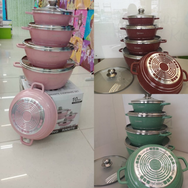 10PCS DESSINI DIE CAST SET Casserole Set cookware periuk masak nonstick ...