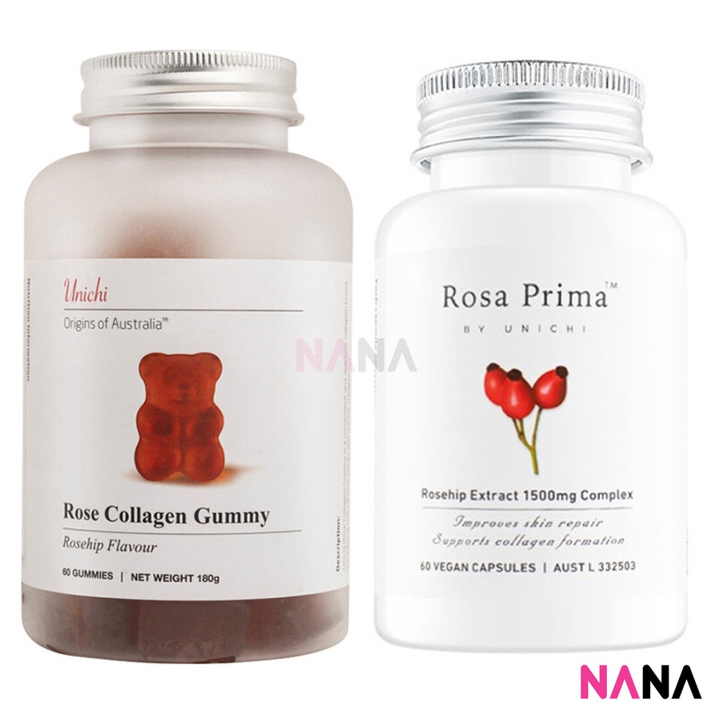 Unichi Rose Collagen & Rosehip Extract Set (Rose Collagen Gummy Bear 60 ...