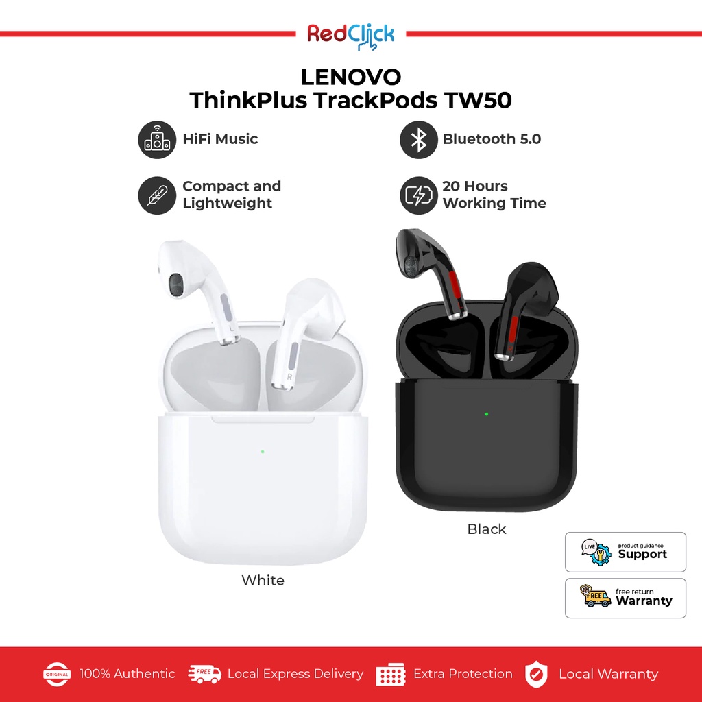 Lenovo Thinkplus TrackPods TW50 TWS Wireless Headset Bluetooth 5.0 Passive Noise Reduction ...