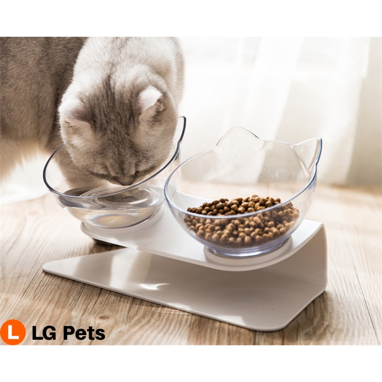 Transparent Cat Bowl Stand Pet Kucing Mangkuk Bowl Raised Stand Double ...