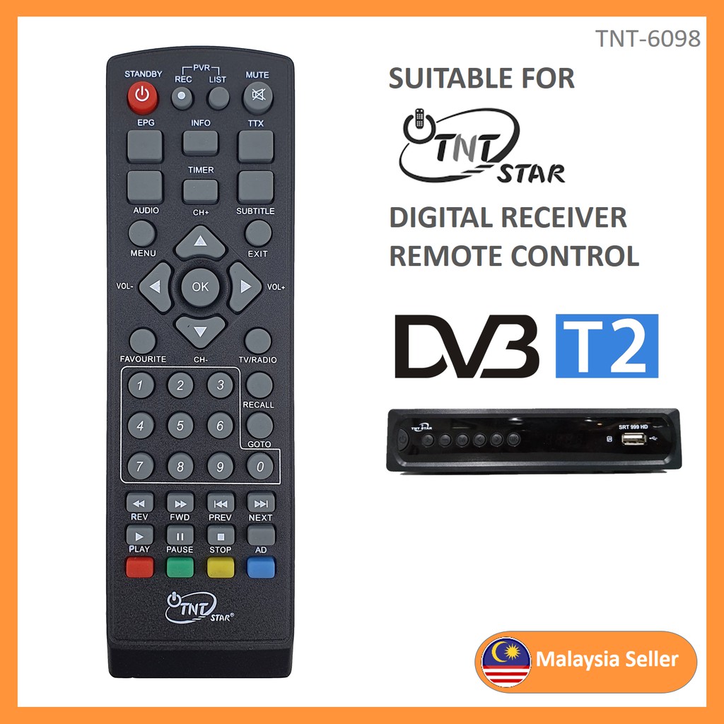 Replacement For TNT DVB T2 Digital Receiver Remote Control TNT-6098 ...