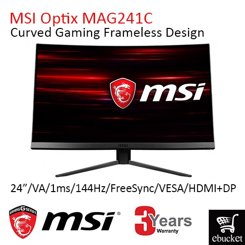 MSI OPTIX MAG241C 24" Full HD 144Hz FreeSync Curved Gaming Monitor ...