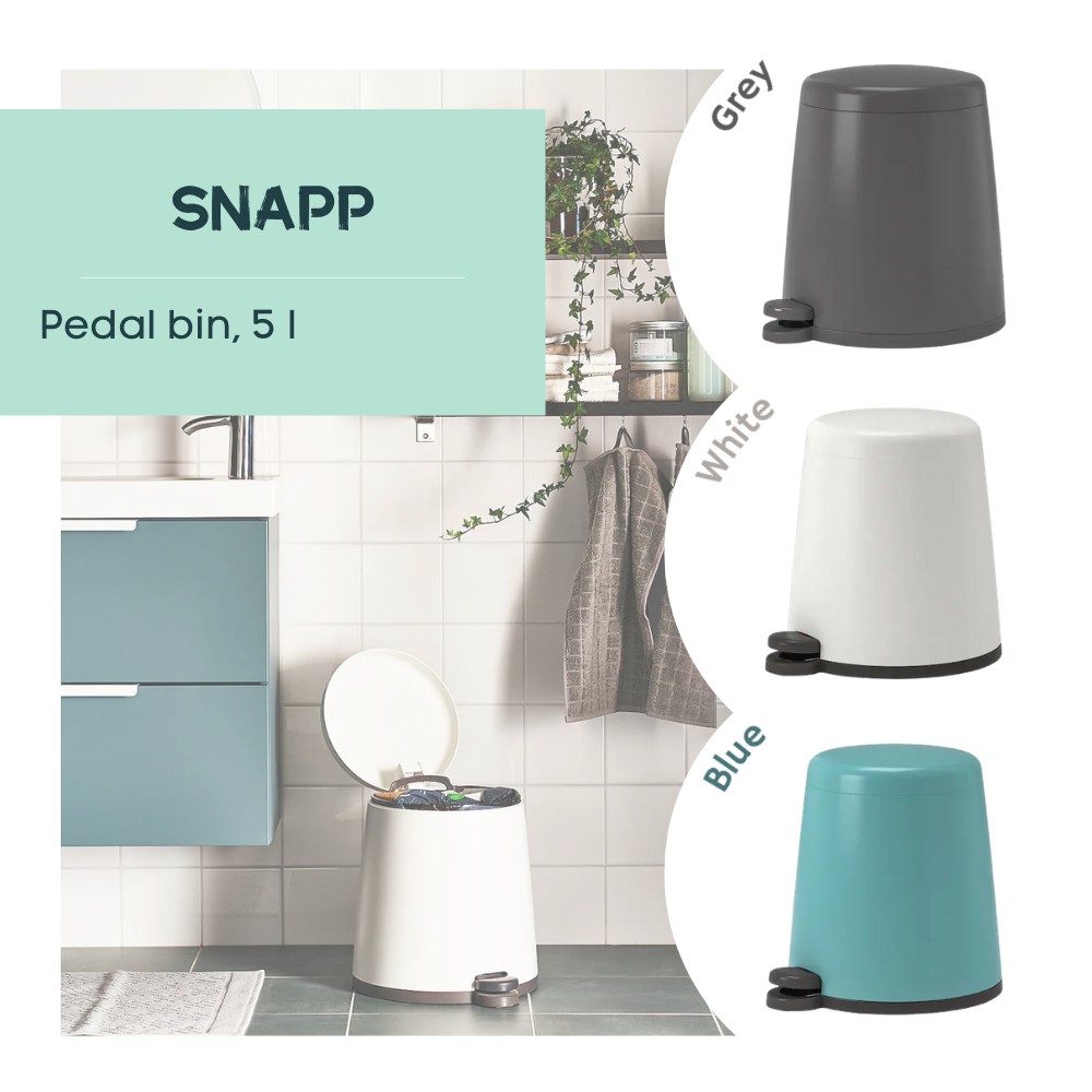 IKEA SNAPP Pedal bin, 5 l, white/blue/grey | Shopee Malaysia