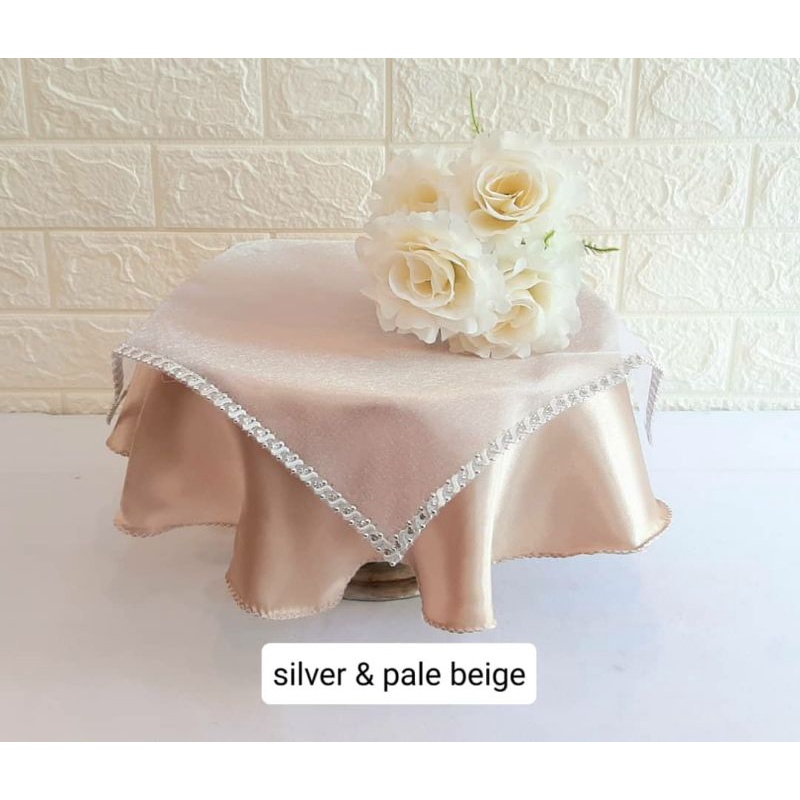 Alas Dulang Kain Organza 4segi Manik silver 36cm X 36cm +Kain satin ...