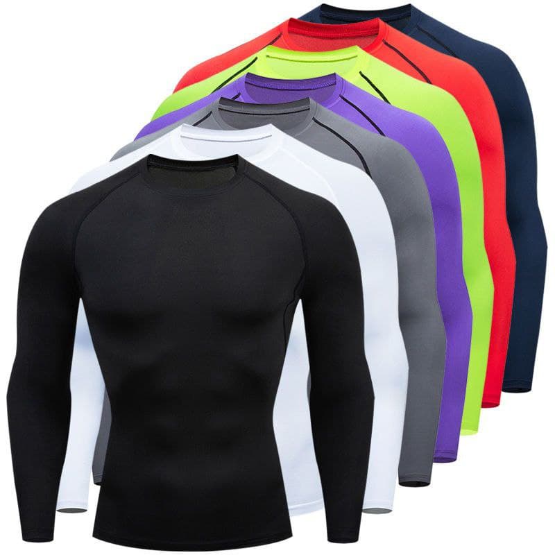 men tight long sleeve fit gym sport shirt training cycling running ...
