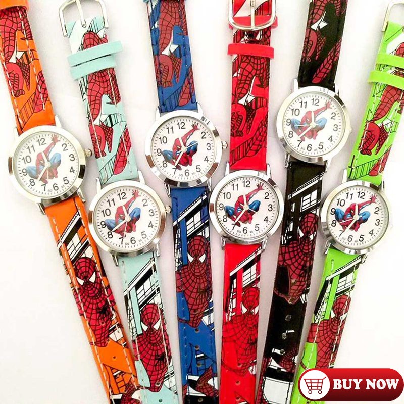 WOW Spiderman Leather Wrist Watch Boy Girl Women Teens Kids Cartoon ...