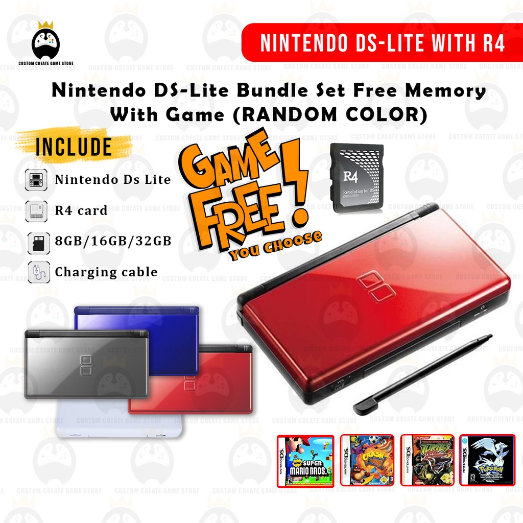 NINTENDO DS LITE BUNDLE SET FREE WITH MEMORY WITH GAME [RANDOM COLOR ...