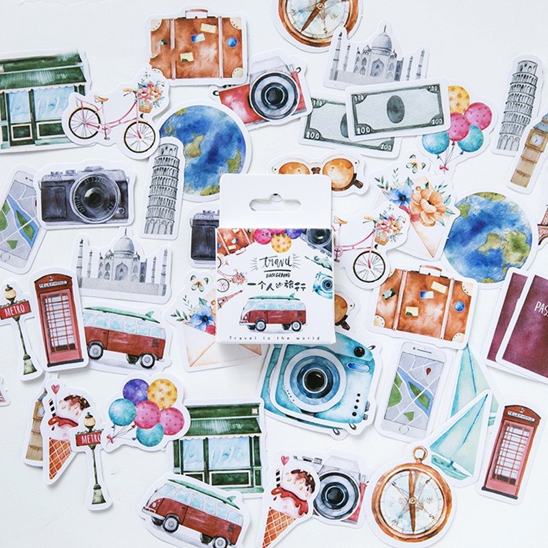 46pcs My Travel Journal Sticker Set Mini Luggage Camera Scenic Spot ...