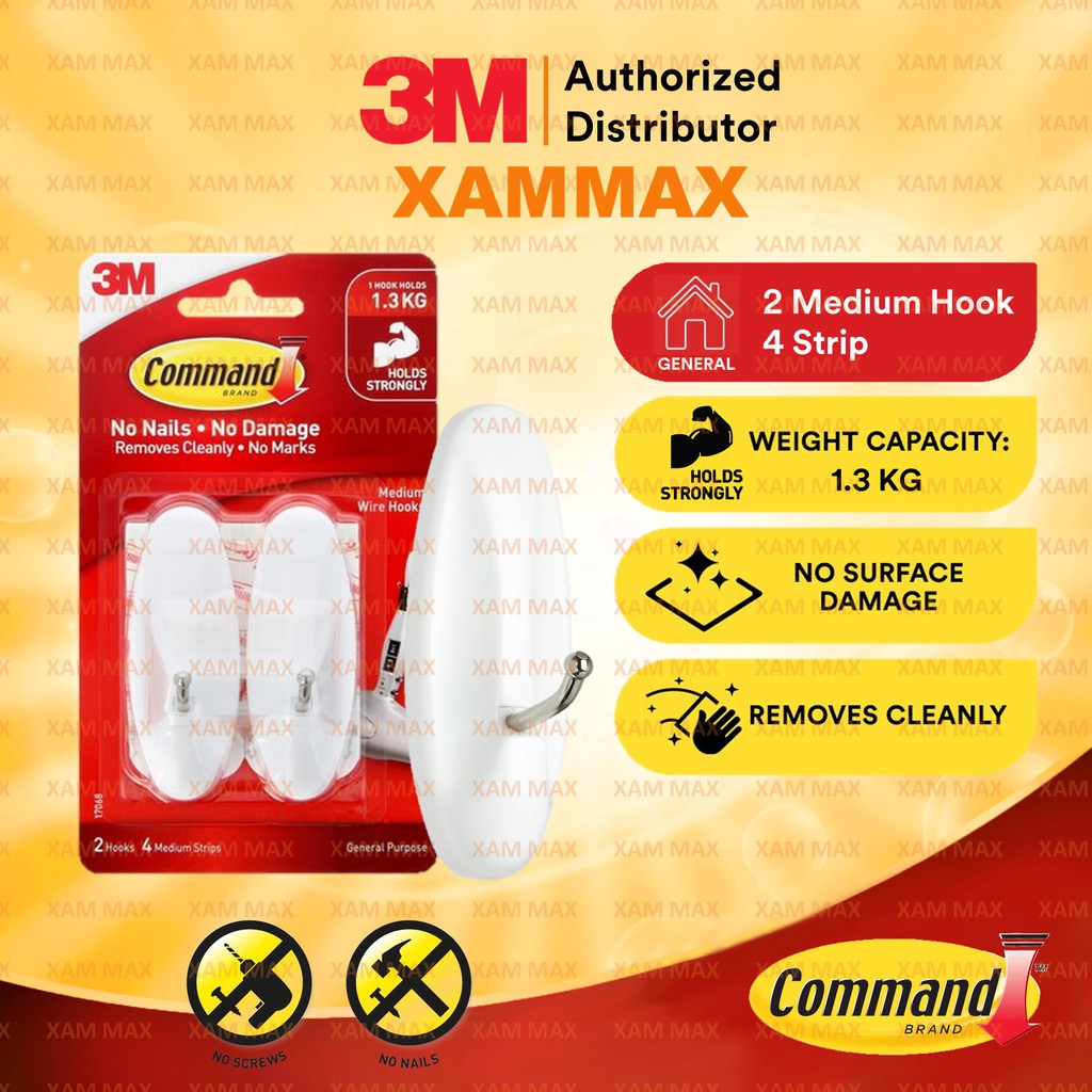 3M Command 17068 ANZ 1.3KG Wall Mounted Medium Wire Hook / Wall Organizer General Purpose Decor ...