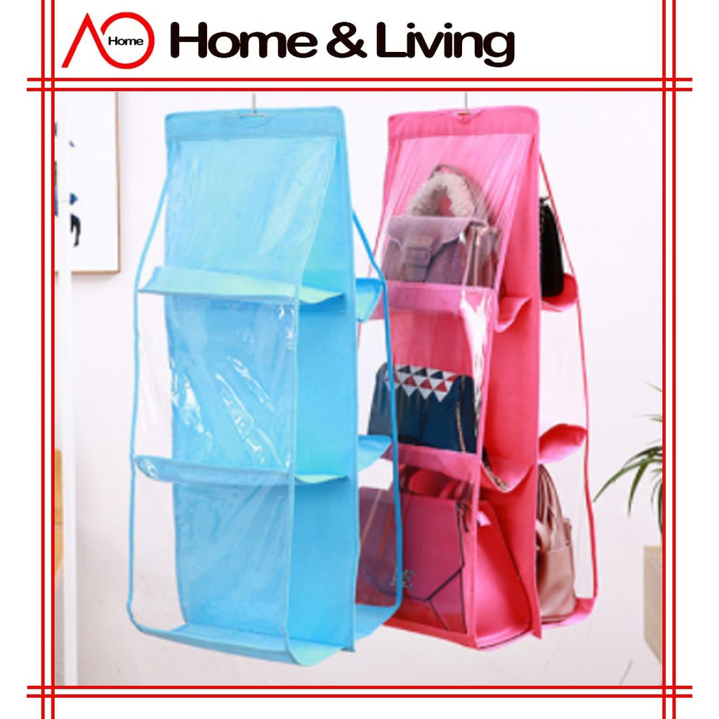 AO Home 6 Pocket Folding Hanging Handbag Purse Storage Large Clear ...