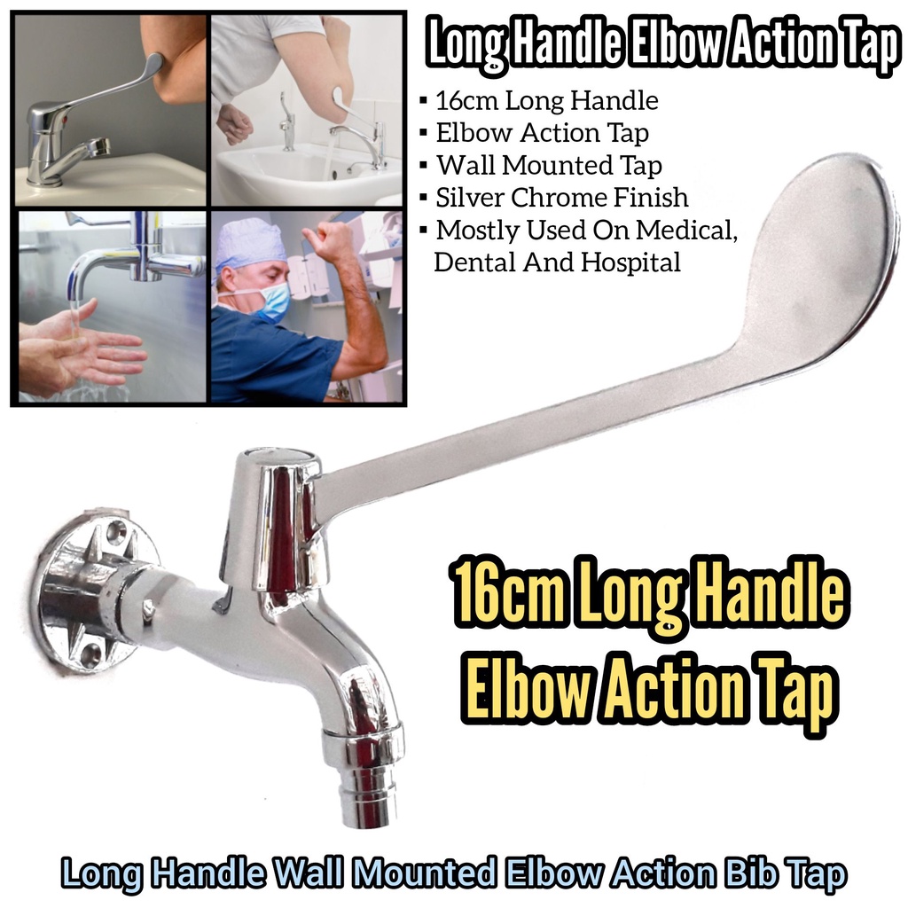 Long Handle Elbow Action Brass Chrome Wall Water Bibtap For Medical ...
