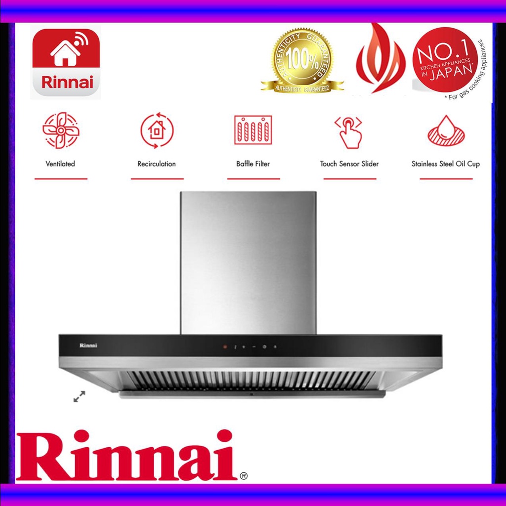 Rinnai RH-C819-GB 90cm Wall Cooker Hood 90cm Chimney Rinnai Cooker Hood RHC819GB | Shopee Malaysia