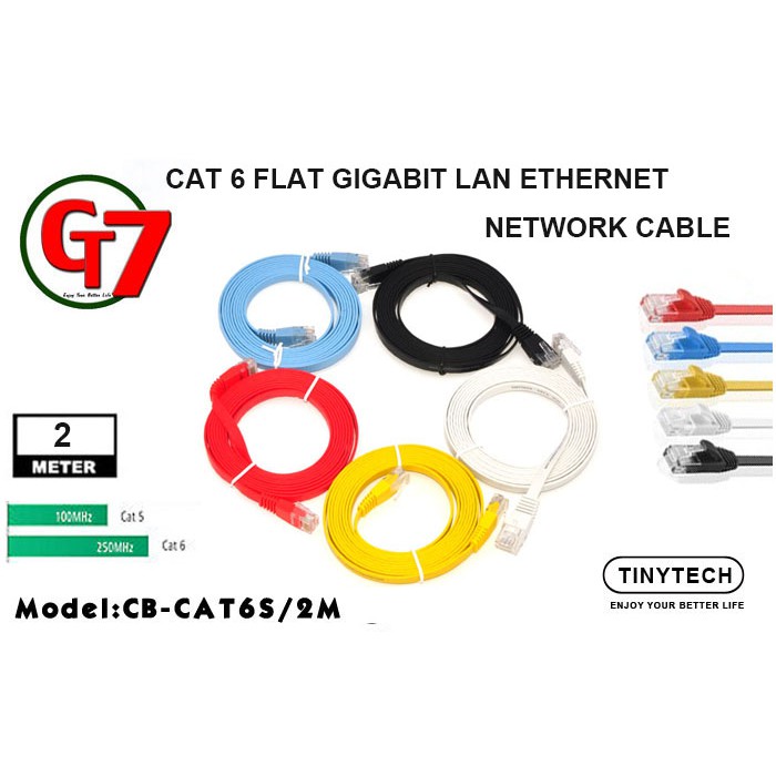 TINYTECH RJ45 CAT6 FLAT GIGABIT LAN ETHERNET NETWORK CABLE 2M (CB-CAT6S ...