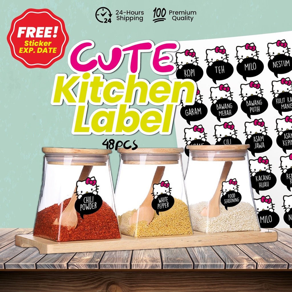 48 PCS Cute Kitchen Jars Stickers Lables | Shopee Malaysia