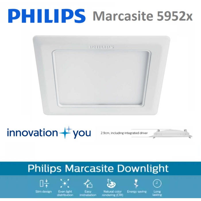 Philips LED Downlight 59527 Marcasite 125 SQ 12W WW WH Recessed LED ...