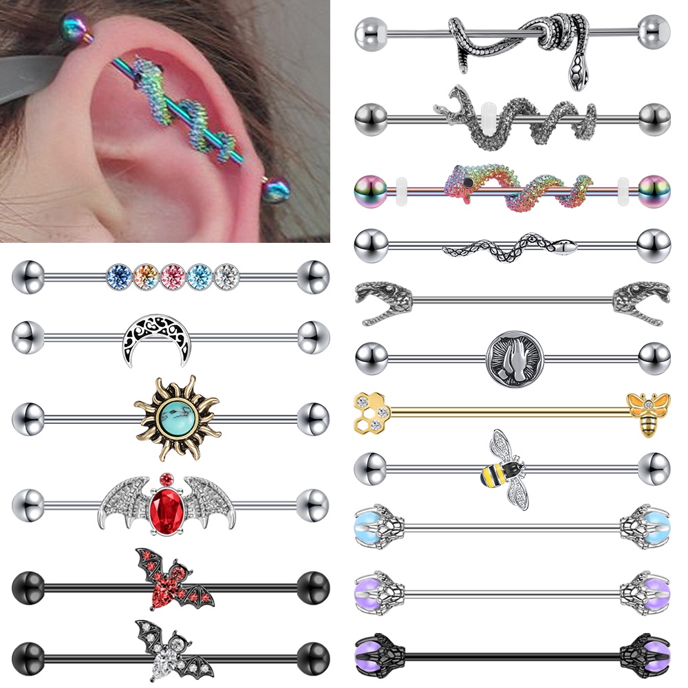 1 PC 1.2/1.6mm Snake Industrial Piercing Long Earrings Stainless Steel ...