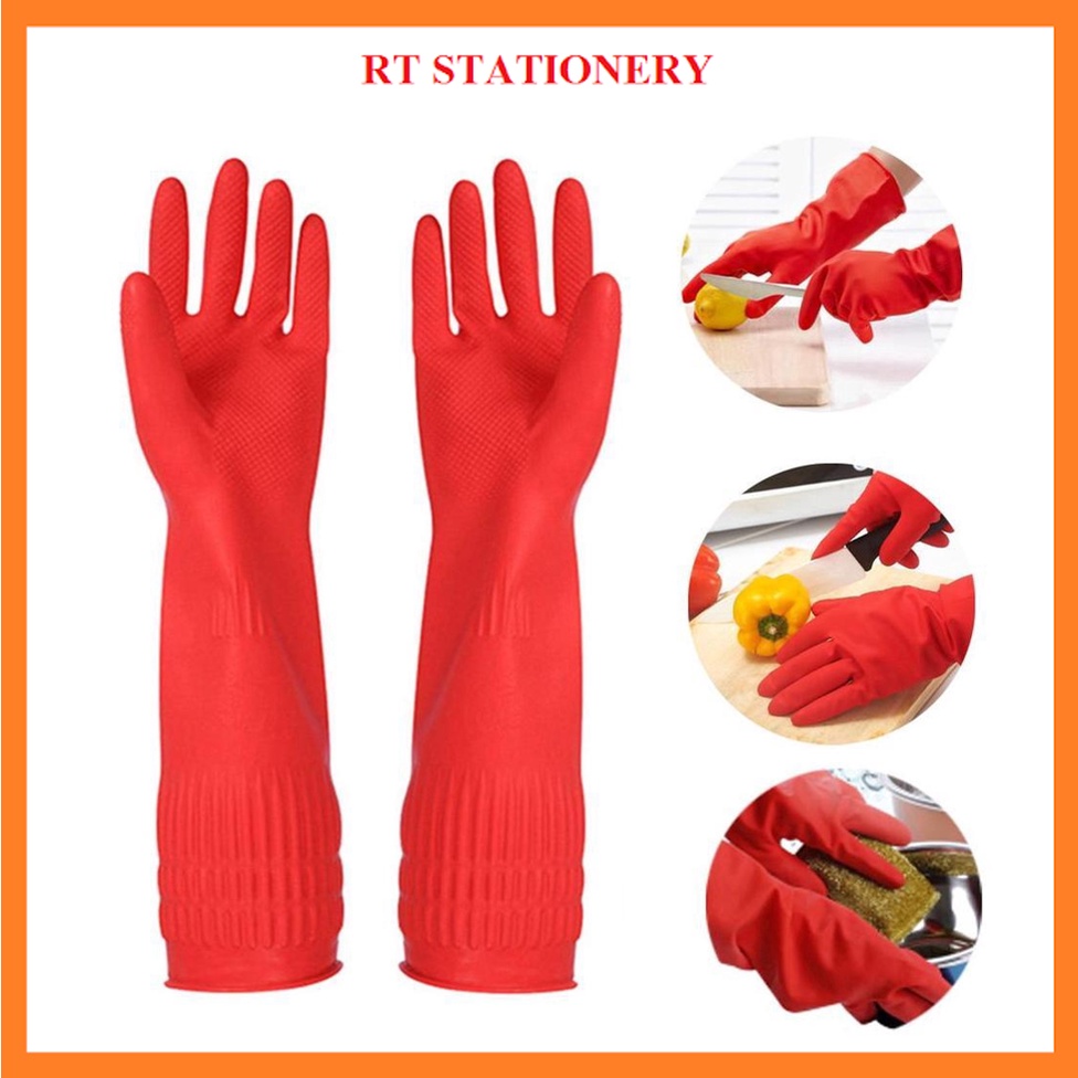 Rubber Latex Gloves Glove Kitchen Long Dish Washing Cleaning Protect ...