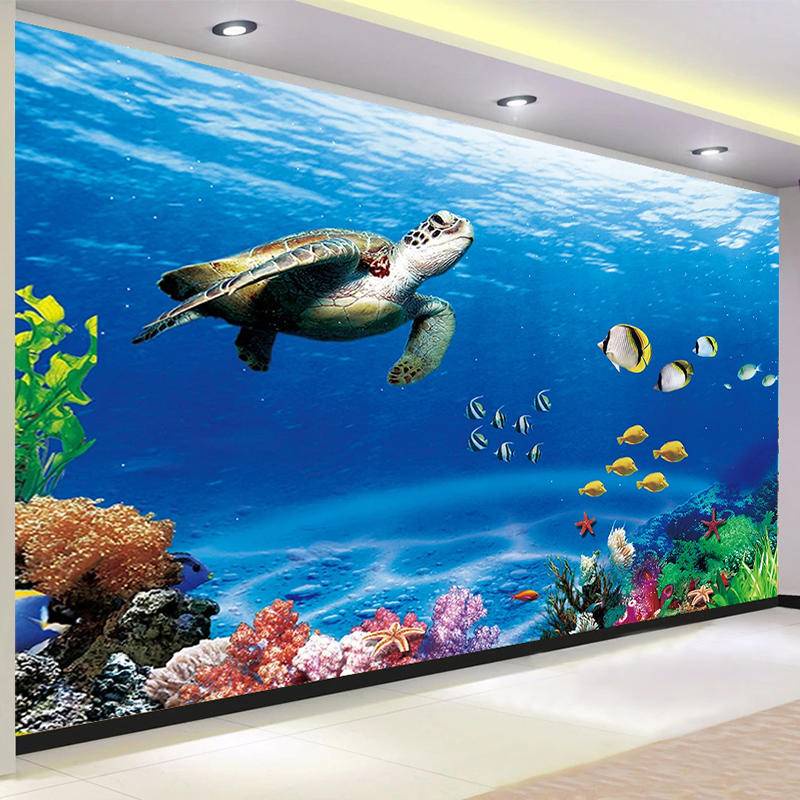 Custom 3D Ocean Underwater World Sea Turtle Fish Photo Mural Wallpaper ...