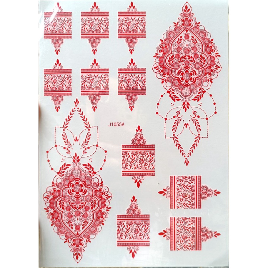 INSTANT STICKER RED HENNA TEMPORARY TATTOO, RED COLOUR, WARNA MERAH ...