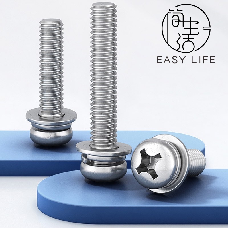 M4 M5 M6 Cross Recessed Phillips Hex Head Sems Screw Stainless Steel 304 stainless steel ...