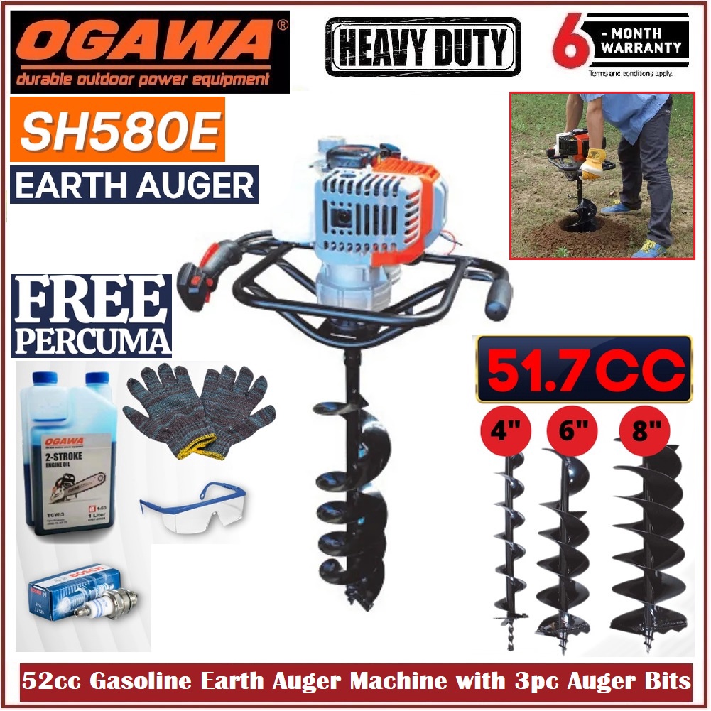 Ogawa 52cc Gasoline Earth Auger Machine with 3pc Auger Bits SH580E ...