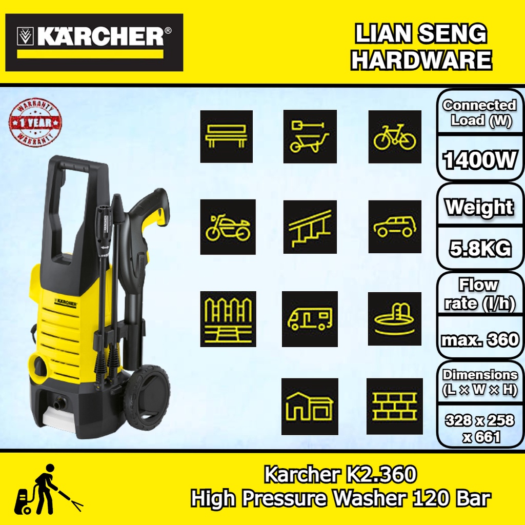 KARCHER K2.360 HIGH PRESSURE WASHER 120 BAR | Shopee Malaysia