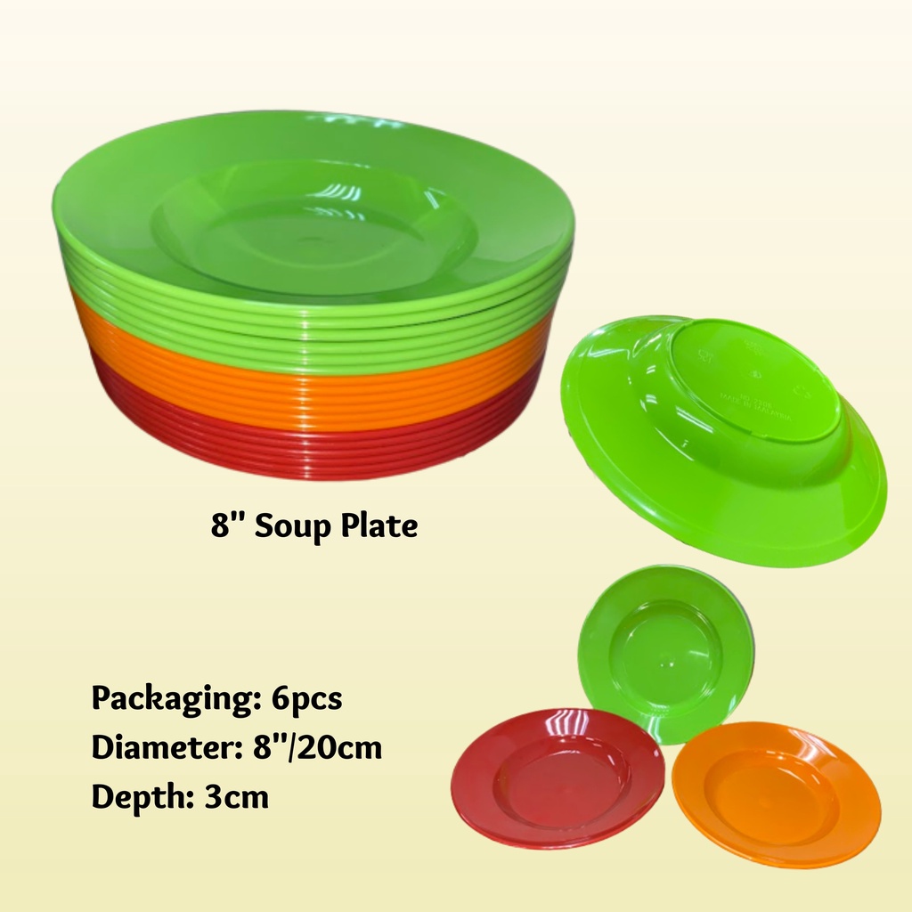 (6pcs) Food Grade AS Plastic Bowls & Plates (Red/Orange/Green) Pinggan ...