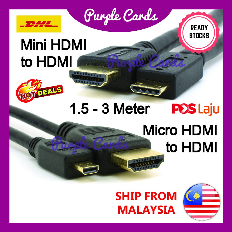 Mini HDMI to HDMI / Micro HDMI to HDMI / Mini HDMI Cable / Micro HDMI ...