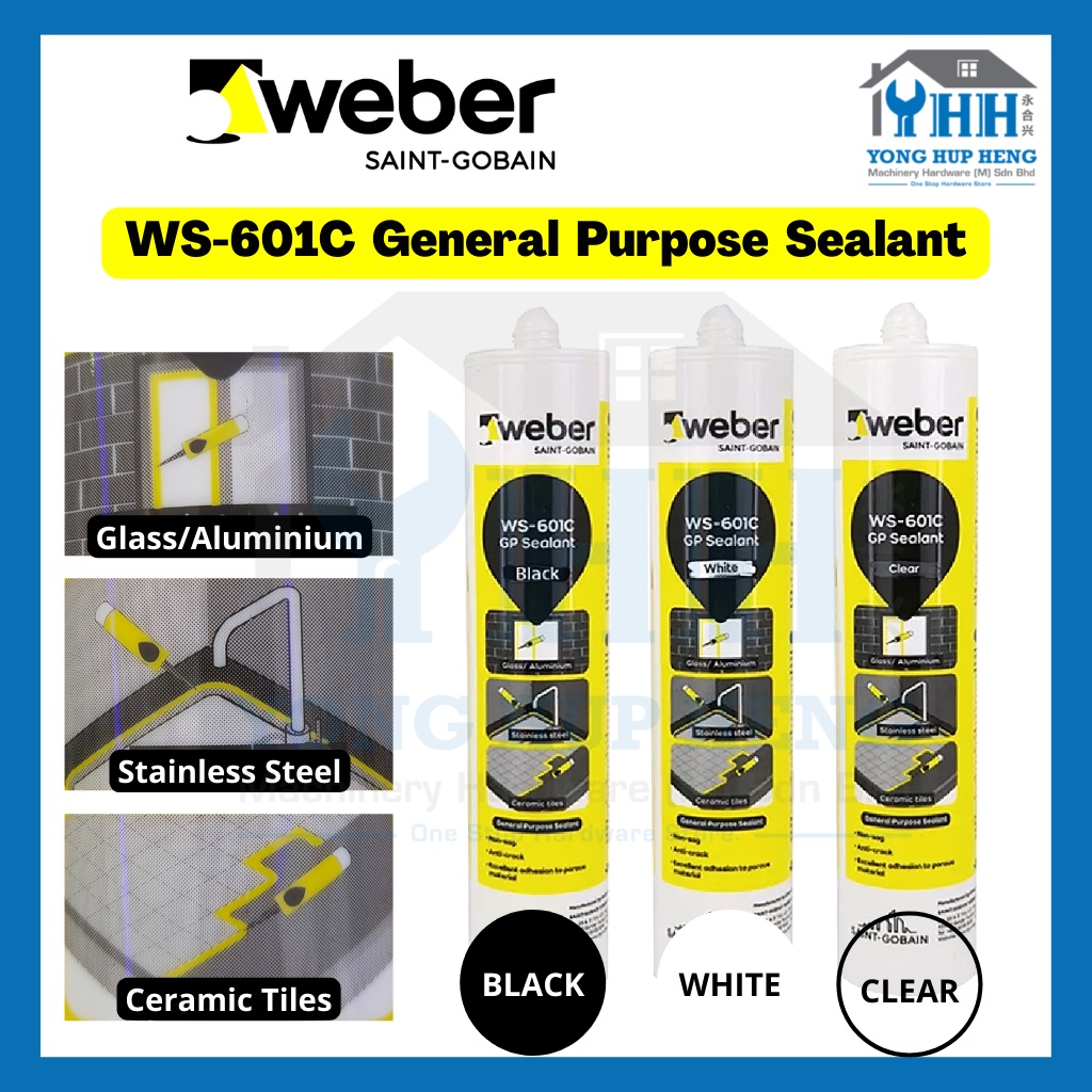 240ML WEBER General Purpose Sealant Silicone- WHITE WS-601W / BLACK WS ...