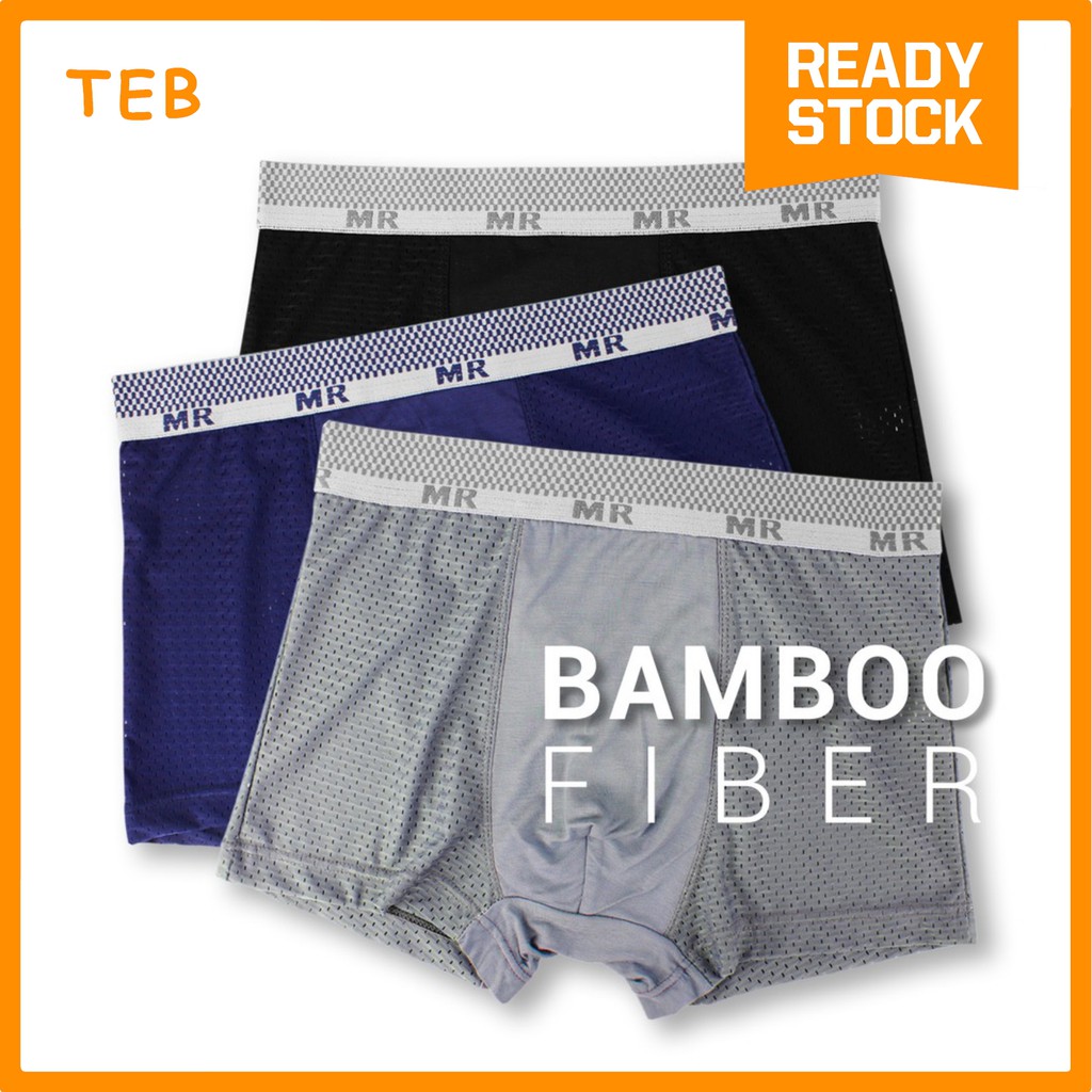 (3PCS | M-2XL) MR Bamboo Fiber Boxer Brief Trunk Breathable Mesh ...