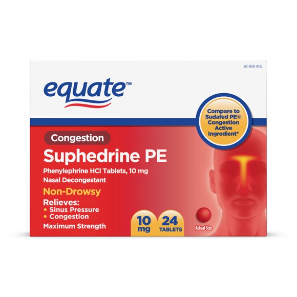 Equate - Suphedrine PE (Oral Tablets Support Sinusitis 24 Tablets ...