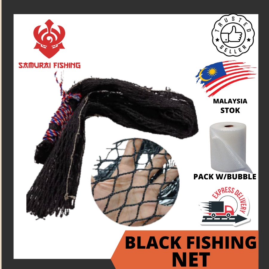 SAMURAI- BRANDED 1 Meter Black Fish Net With Rope Fishing Net Jaring ...